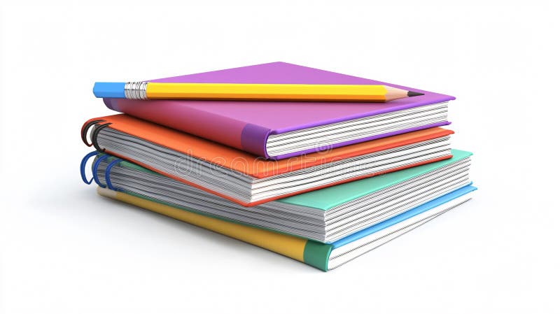 Educational Concept with 3D Stack of Textbooks and Note, Study ...