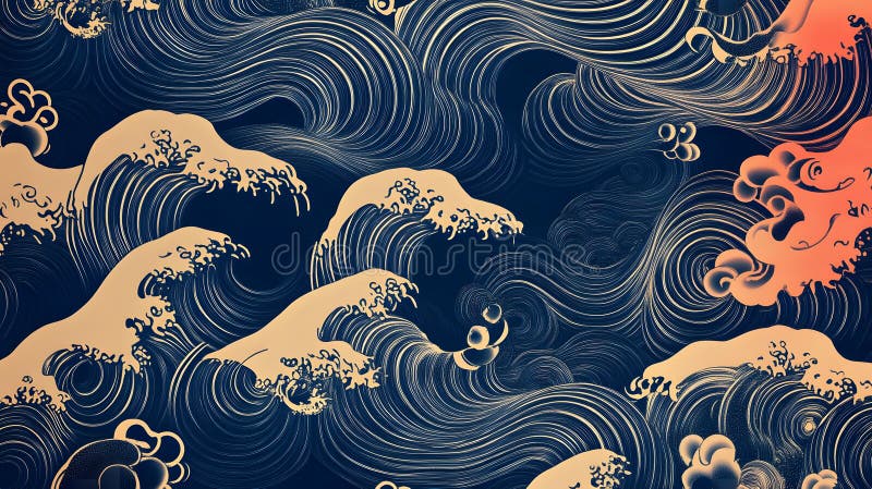 Elegant Chinese Waves Pattern in Neutral Tones for Design Projects ...