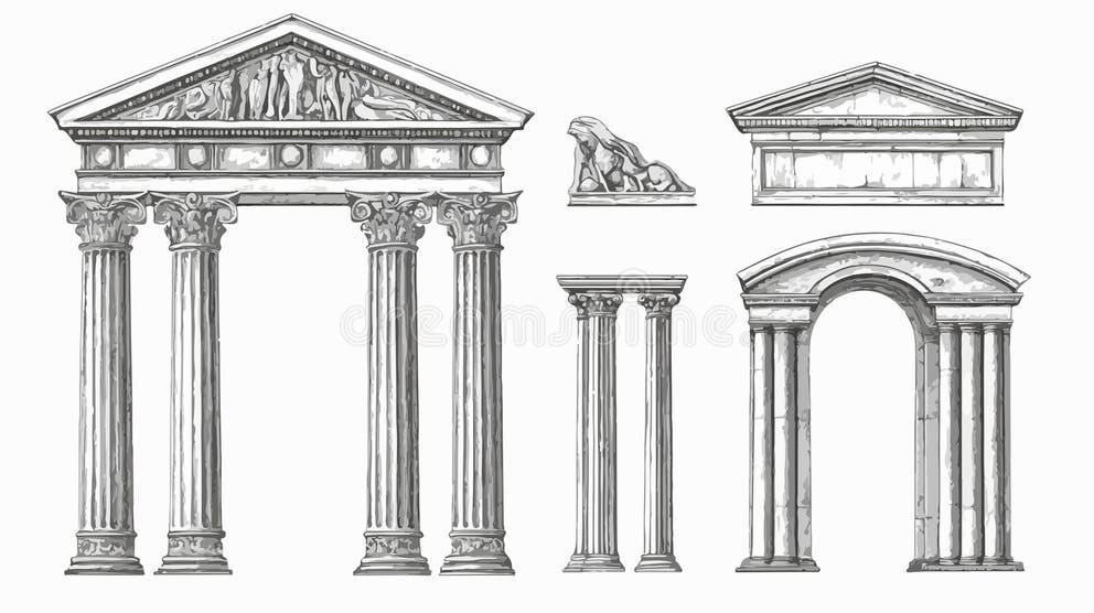 Elegant Classical Architecture Elements Engraved on Temple FaÃ§ade ...