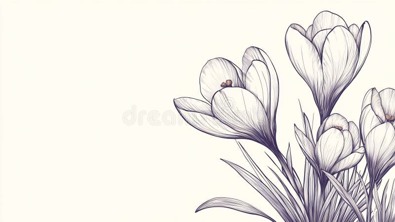 Elegant Crocus Flower Single Line Drawing with Copy Space Stock ...
