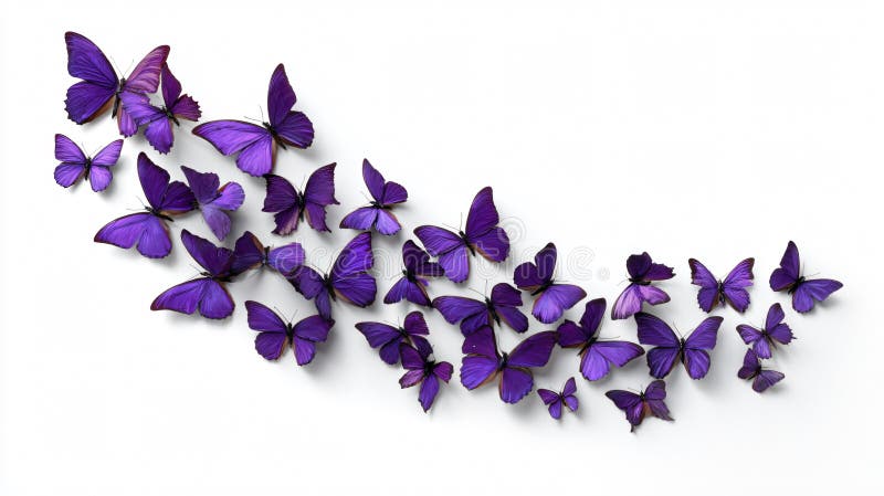 Elegant Flock of Purple Butterflies on White Background Stock ...
