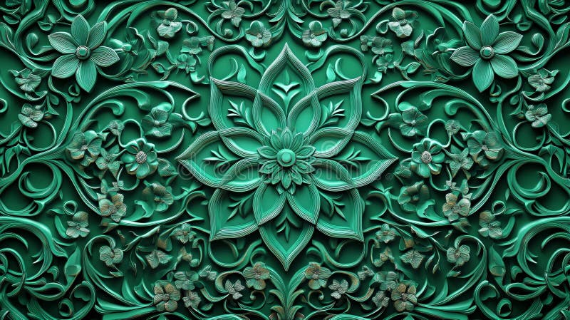 Elegant Green Floral Arabesque Relief Pattern for Artistic Design ...