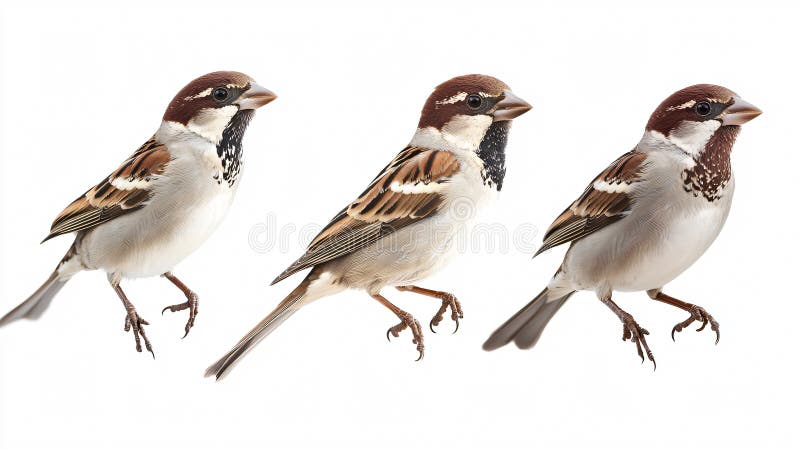 Elegant House Sparrow Bird Portrait in Flight Collection Stock Image ...
