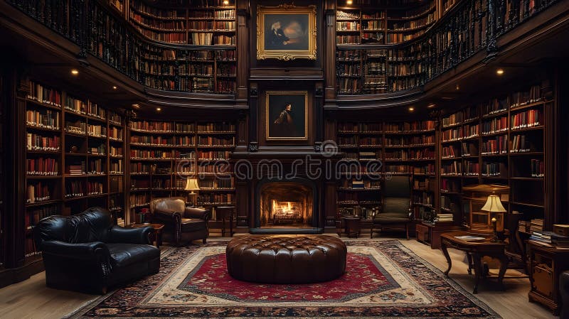 Elegant Illuminated Library Haven for Premium Product Photography Stock ...