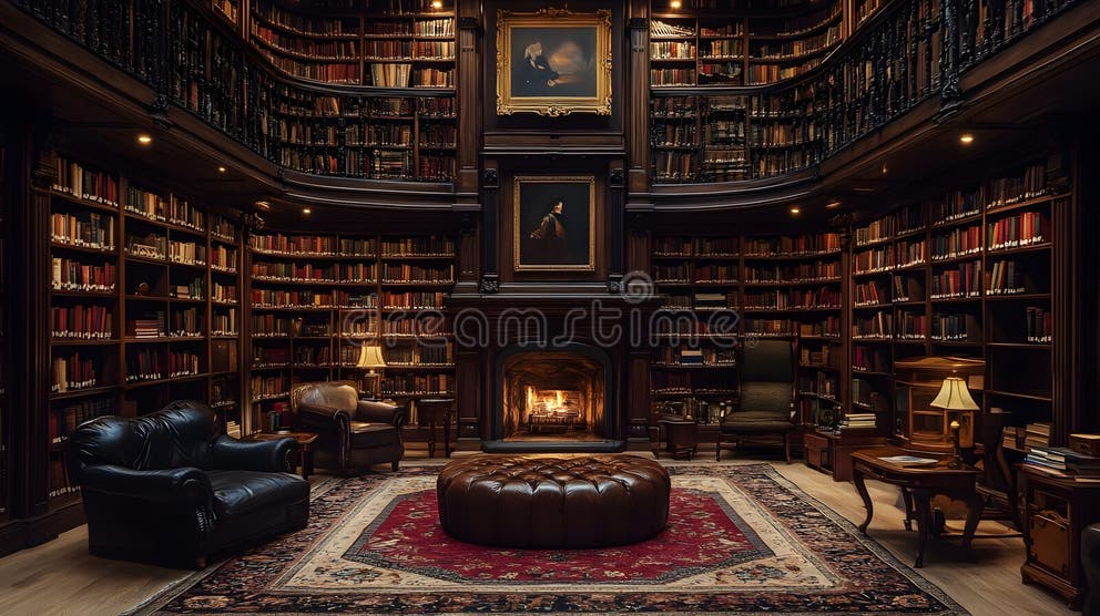 Elegant Illuminated Library Haven for Premium Product Photography Stock ...