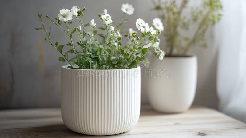 Elegant Minimalistic White Ceramic Flower Pot with Mat for Indoor ...
