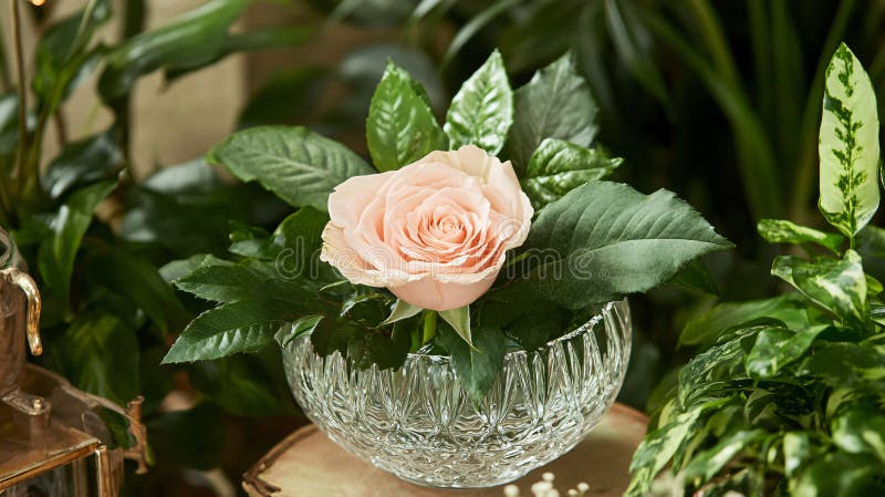 Elegant Pink Rose in Clear Crystal Vase, Floral Decor Photography Stock ...