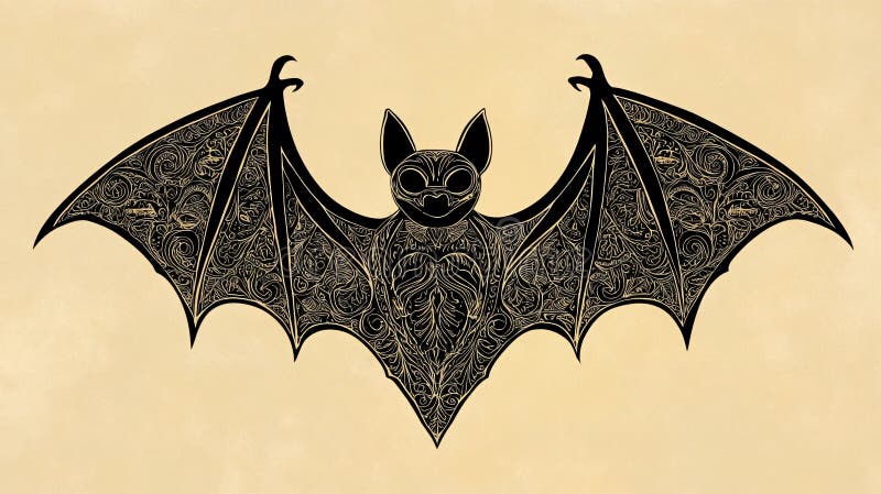 Elegantly Designed Vector Bat Silhouette Embellished with Intricate ...