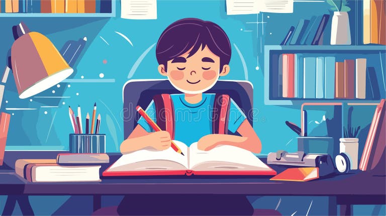 Elementary Education: Kid Doing Homework Poster Stock Illustration ...