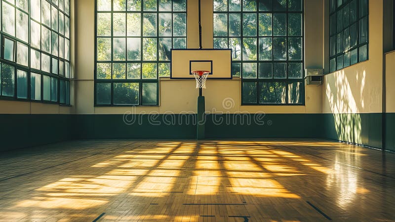 Empty Basketball Gym in Morning Sunlight with Haunting Atmosphere Stock ...