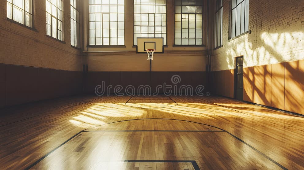 Empty Basketball Gym in Morning Sunlight with Haunting Atmosphere Stock ...