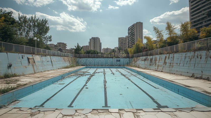 Empty Pool with Cracked Tiles Highlights Urban Decay Stock Illustration ...