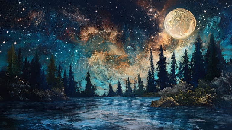 Enchanting Starry Summer Dreamscape in 16:9 Aspect Ratio Stock Photo ...