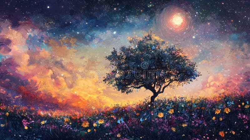 Enchanting Starry Summer Dreamscape in 16:9 Aspect Ratio Stock Image ...