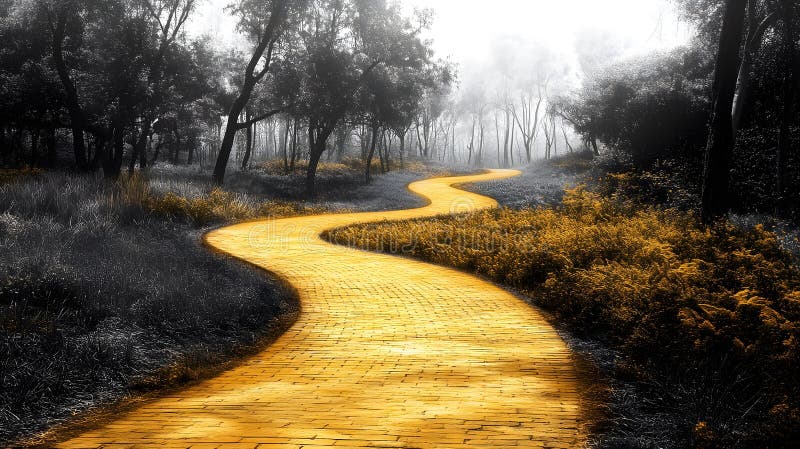 Enchanting Yellow Brick Road Winding through Magical Forest Landscape ...