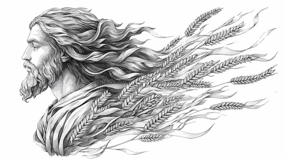 Engraved Illustration of Notus the Summer Wind in Vintage Style Stock ...