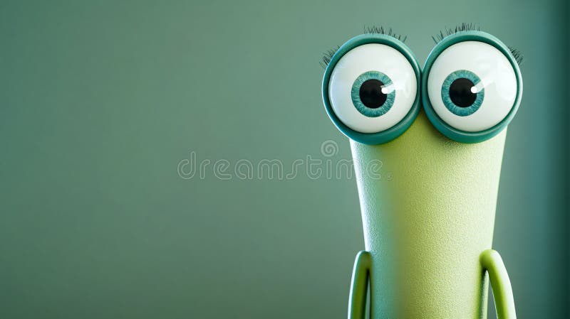 Enigmatic Green Character with Large Eyes Standing Out in Unique Pose ...