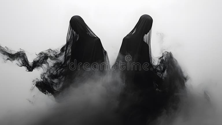 Ethereal Dark Spirits Captured on Camera Against White Background Stock ...