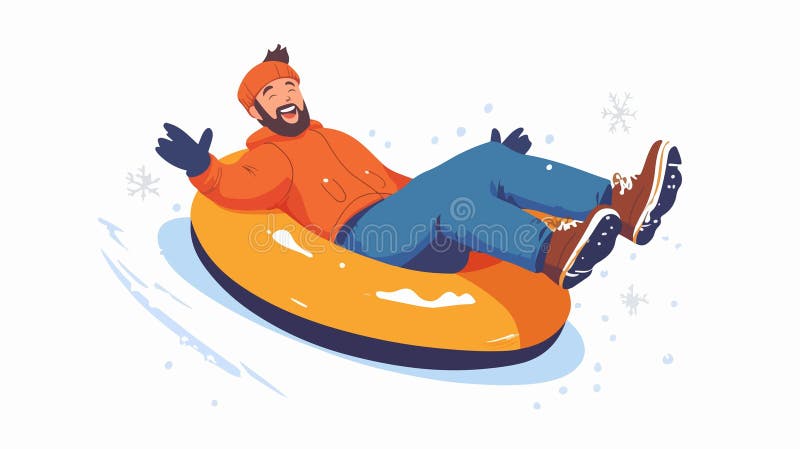 Exciting Snow Tubing: Happy Man Sliding Down Slope Adventure Stock ...