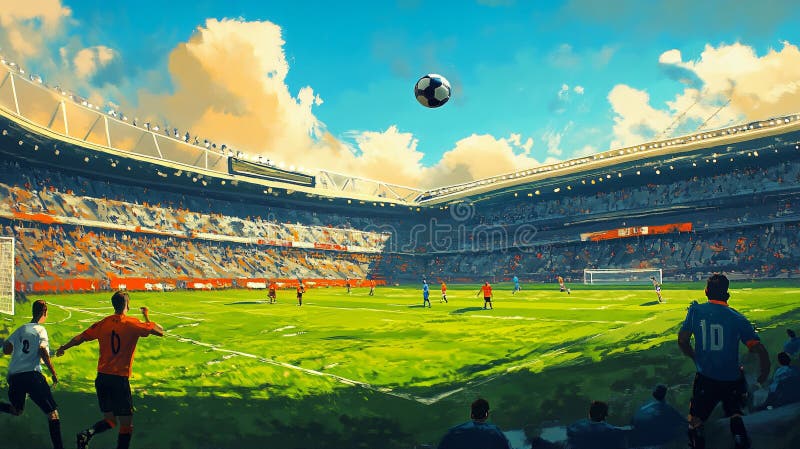 Exciting Soccer Match in Vibrant Stadium with Ball and Green Grass ...