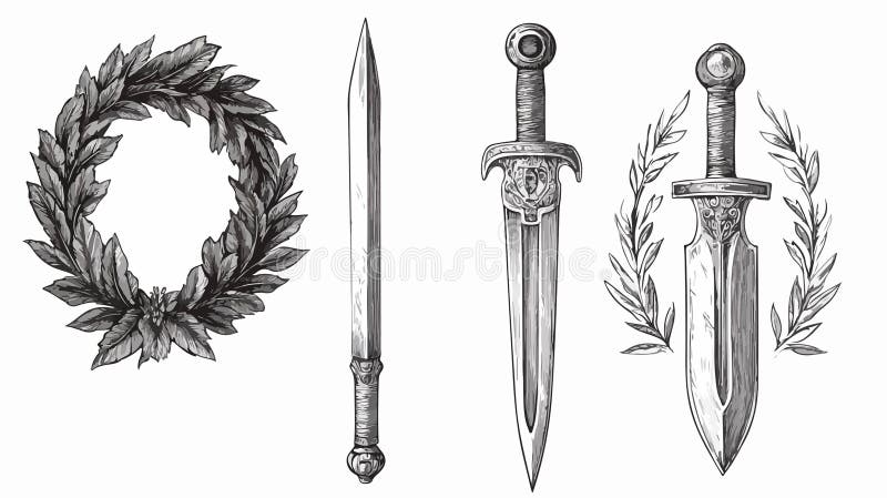Exquisite Engraved Roman Gladiator Dagger and Laurel Wreath Ensemble ...