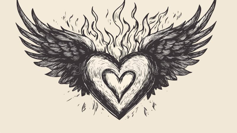 Fierce Punk Heart with Flames and Wings Design for Creative Projects ...