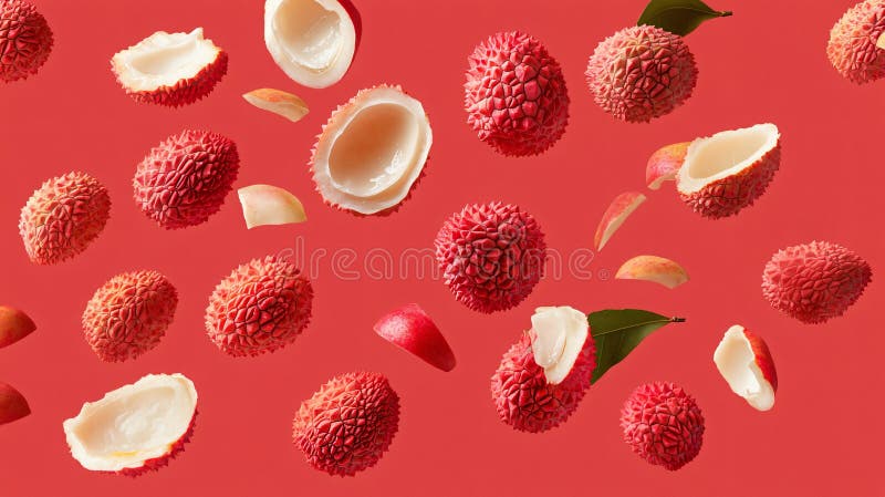 Fresh Lychee Fruits and Peeled Flesh with Rough Red Skin Stock ...