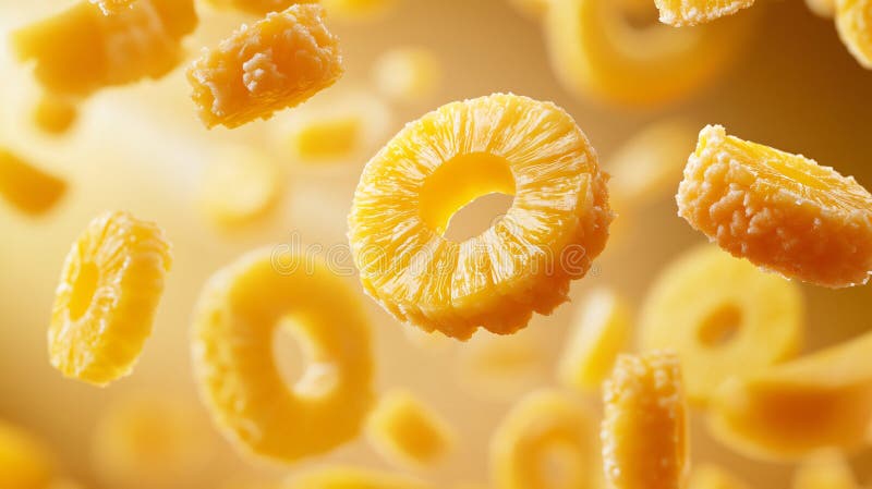 Fresh Pineapple Slices Falling on White Background - Vibrant Fruit ...