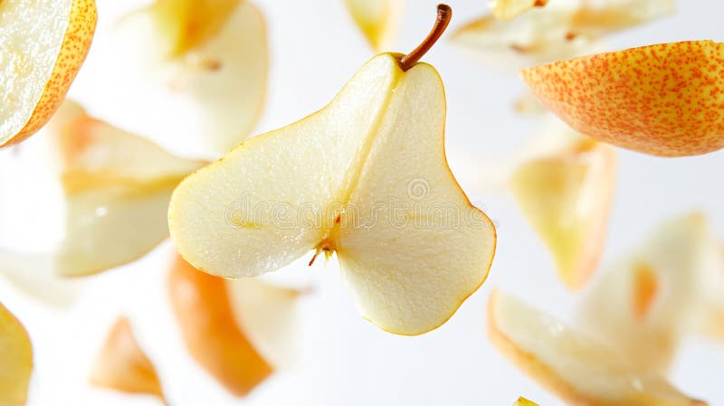 Fresh Sliced Pear Pieces Floating in Air Isolated on White Background ...