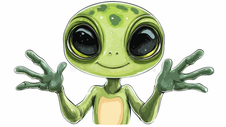 Friendly Cartoon Alien Greeting in Isolated Vector Illustration Stock ...