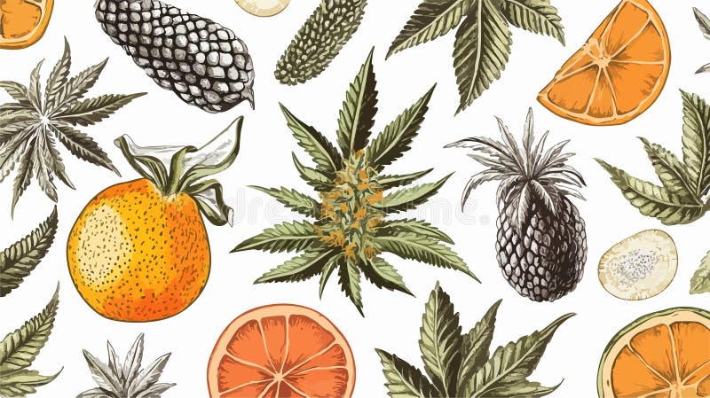 Hand Drawn Cannabis Marijuana Elements Seamless Pattern Stock Vector ...