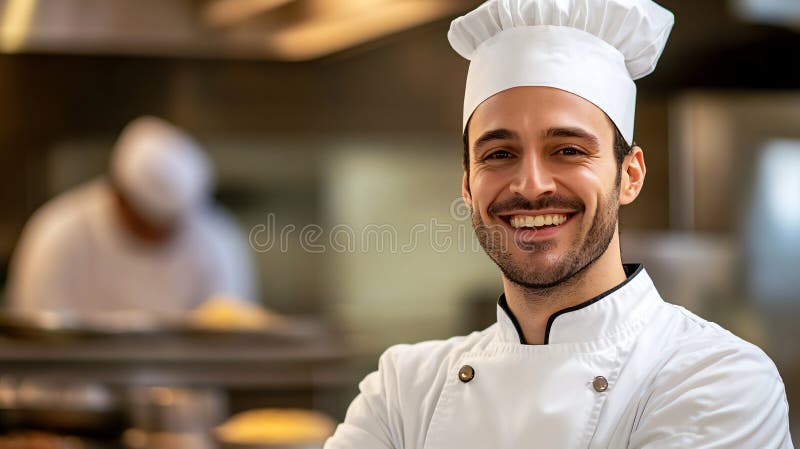 Happy Chef in White Uniform and Hat Smiling Positively for Professional ...