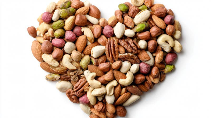 Heart Shaped Nuts Array on White Background: Nut Mix Valentine Concept ...