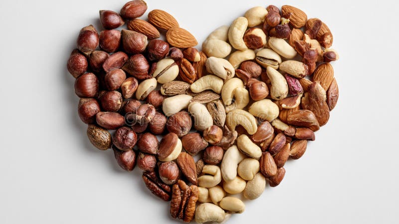 Heart Shaped Nuts Array on White Background: Nut Mix Valentine Concept ...