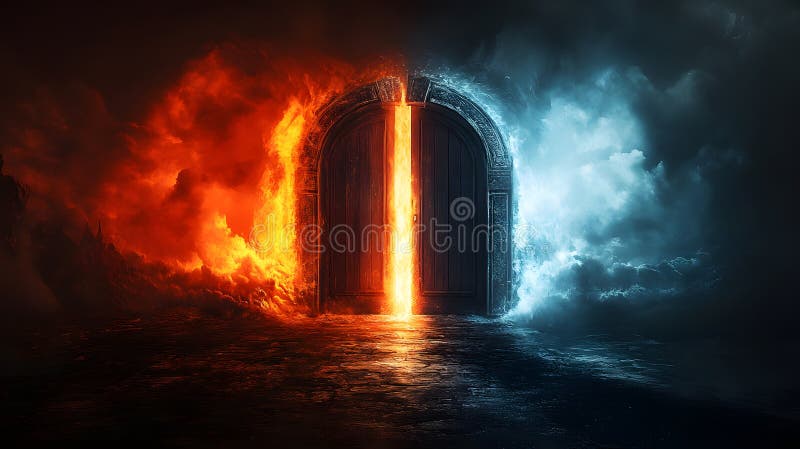 Heaven Paradise and Fiery Hell Gates: Conceptual Choice Image for ...