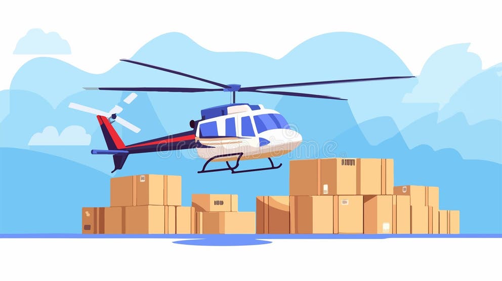Helicopter Delivering Carton Boxes and Packages Stock Vector ...