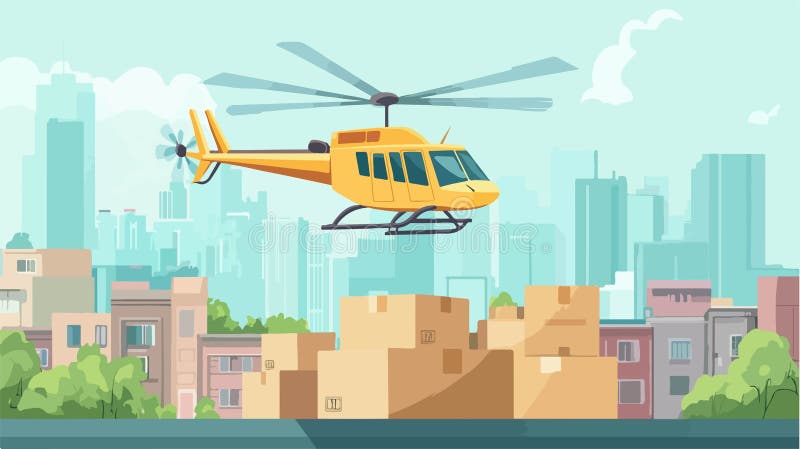 Helicopter Delivering Carton Boxes and Packages Stock Vector ...
