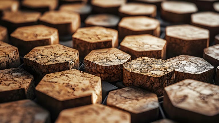 Hexagonal Cork Stoppers Close-Up: Unique Textured Backgrounds for ...