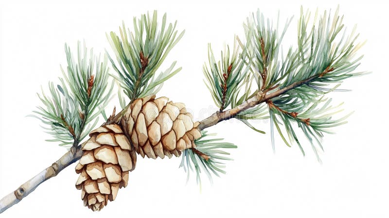 Isolated Pine Branch and Pine Cone on White Background for Design ...