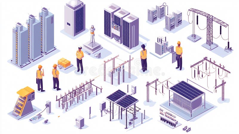 Isometric Electricity Icons Set for Professional Designs Stock ...
