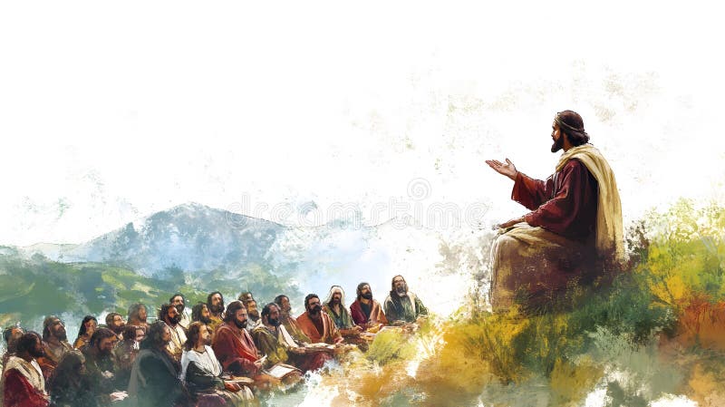 Jesus Preaching Sermon on Mount Biblical Religious Illustration Stock ...