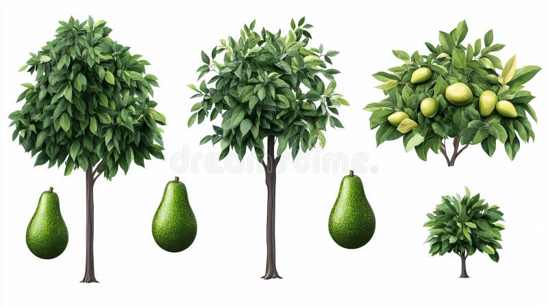 Lush Avocado Trees with Ripe Avocados Isolated on Transparent ...