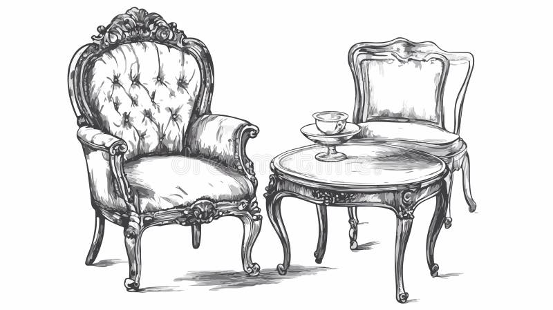 Luxurious Edwardian Armchair and Table Engraving for Elegant Interior ...