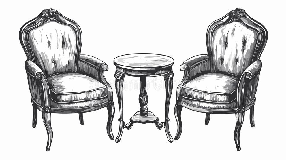 Luxurious Edwardian Armchair and Table Engraving for Elegant Interior ...