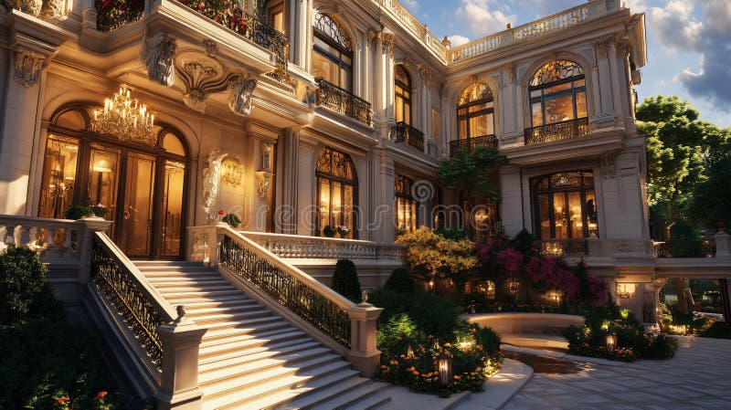 Luxurious European Style Villa Featuring Intricate Balconies and Grand ...