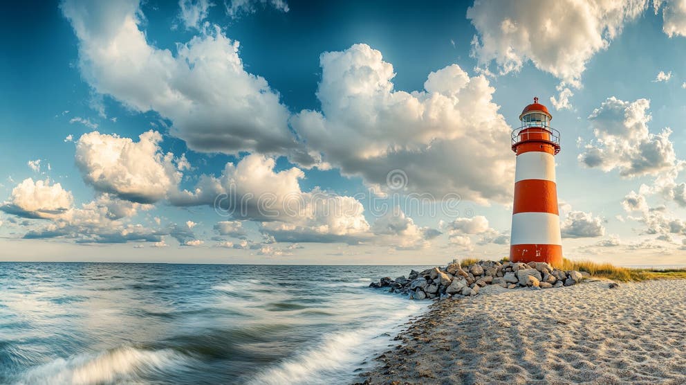 Majestic Lighthouse Panorama: Coastal Beacon in Clear View Stock ...