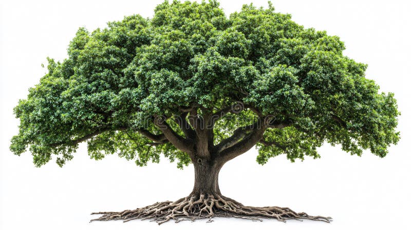Majestic Oak Tree with Roots Isolated on White Background Stock ...