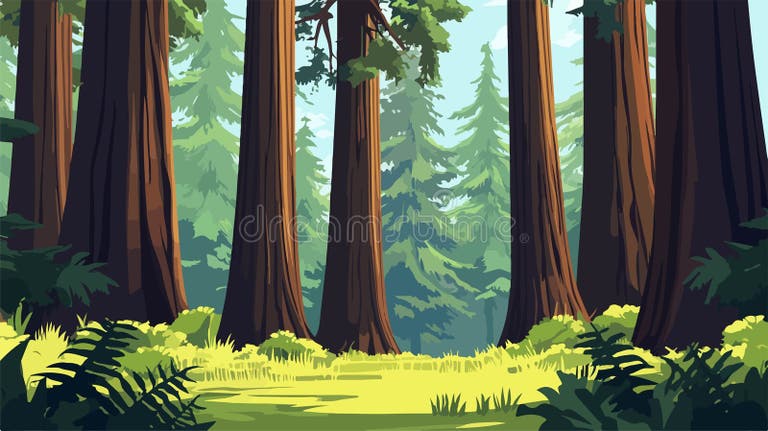 Majestic Redwood Forest with Towering Trees - Simple Flat Design Stock ...