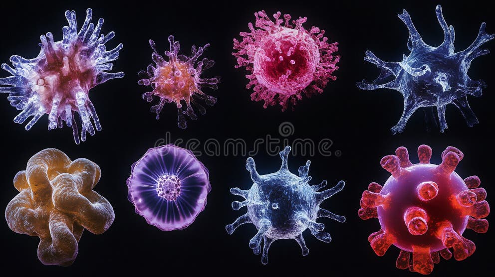 Microbes Collection Featuring Various Pathogen Cells Stock Photo ...