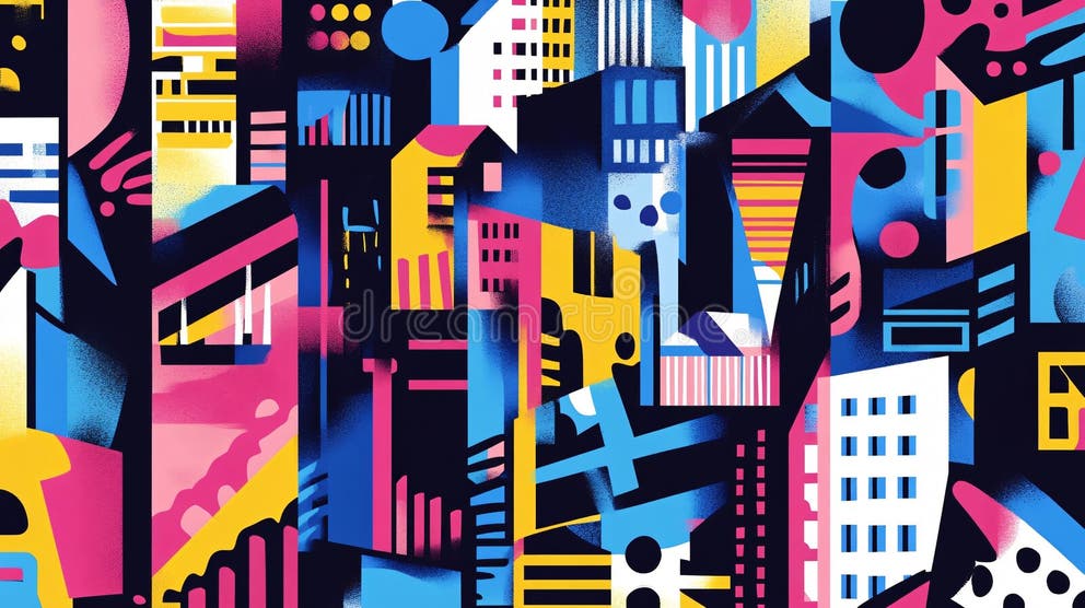 Modern Cityscape Sticker with Bold Design Elements for Urban Concept ...